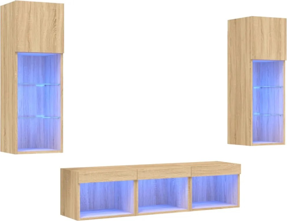 5dílná obývací stěna s LED dub sonoma kompozitní dřevo 3216599
