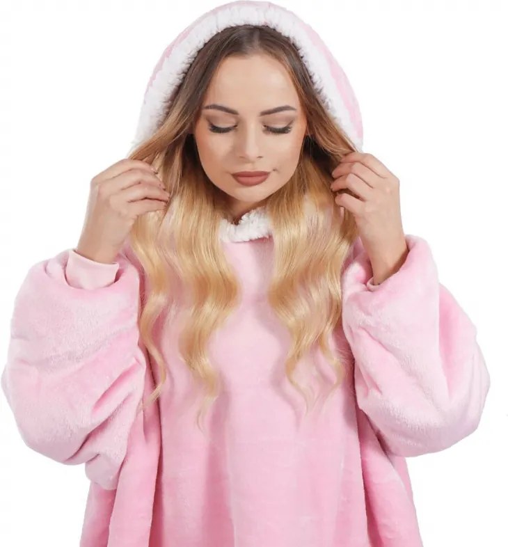 Mikinová deka Oversized růžová SPRINGOS