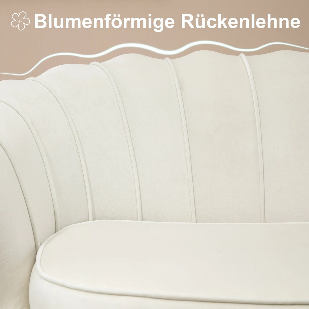 HOMCOM Dvoumístná pohovka se zádový opěrkou a silným polstrováním Moderní loveseat s vzhledem sametu pro obývací pokoj a ložnici, 130 x 77 cm, krémov…