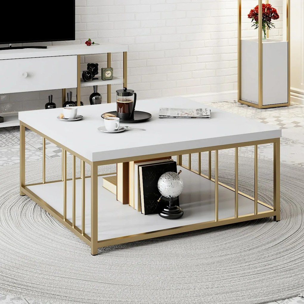 Konferenční stolek Zenn White and Gold