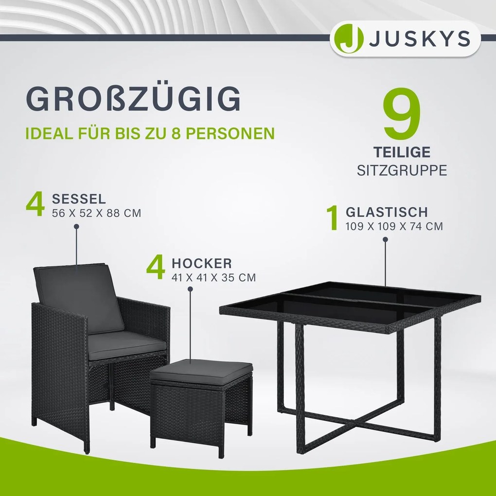 Juskys Polyratanová zahradní sestava Baracoa pro 8 osob Velikost: L