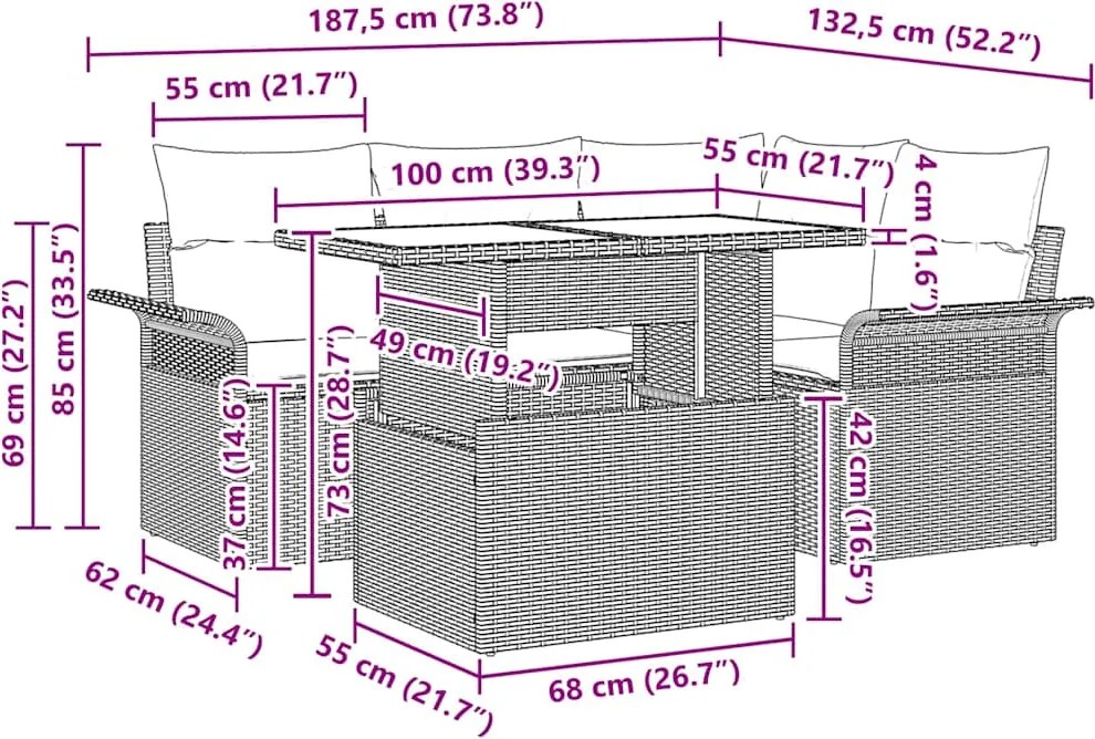 Sada zahradních pohovek 5 ks Světle šedá 3357015