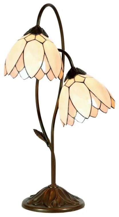 Stolní lampa Tiffany Annabel béžovo hnědá ve tvaru květin – 33x61 cm