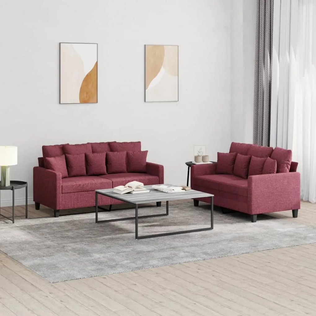 2dílná sedací souprava s poduškami vínová textil 3201654