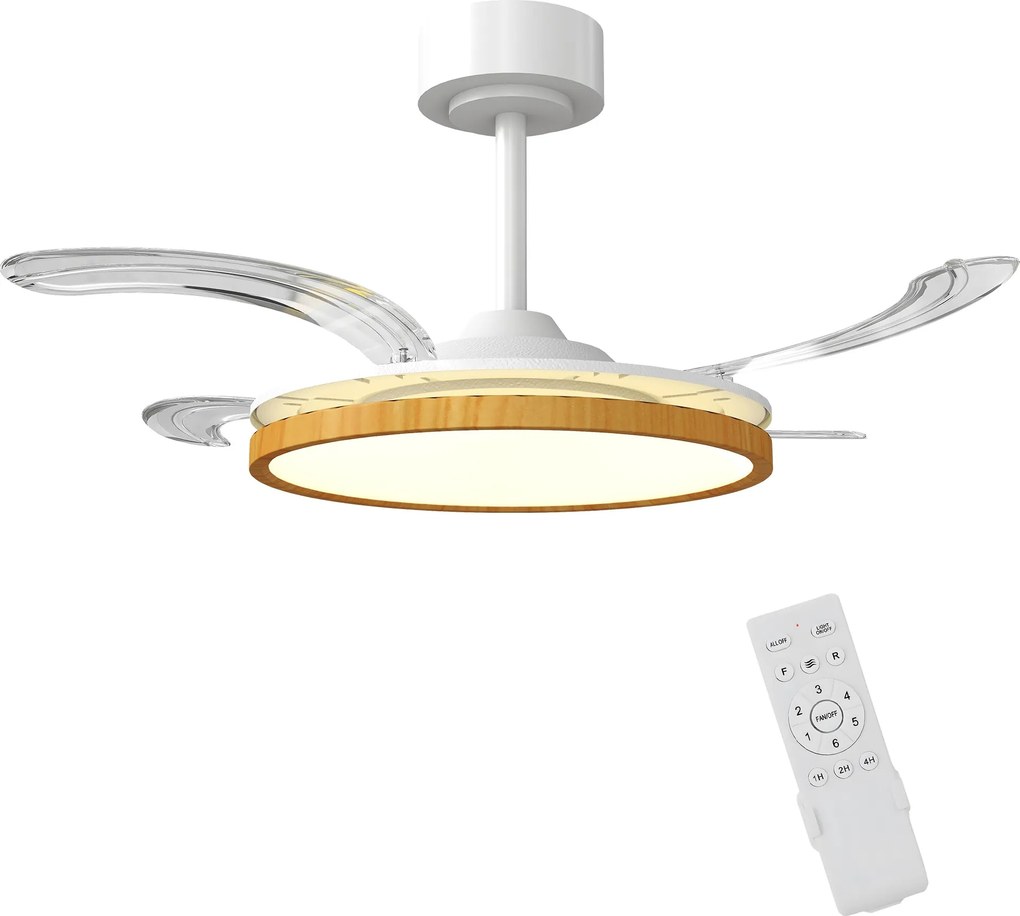HOMCOM LED stropní ventilátor se světlem, 80 W, reverzní DC motor, tichý provoz, dálkové ovládání, 6 rychlostí, 3 teploty světla, časovač, pro obývac…