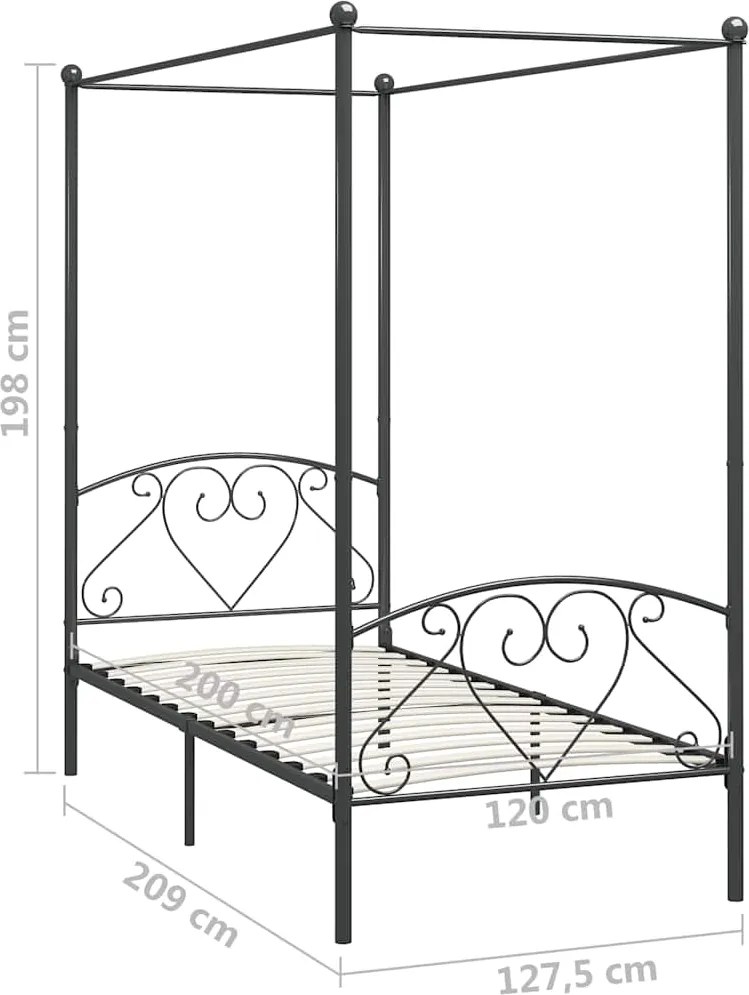 Rám postele s nebesy šedý kovový 120 x 200 cm 284442
