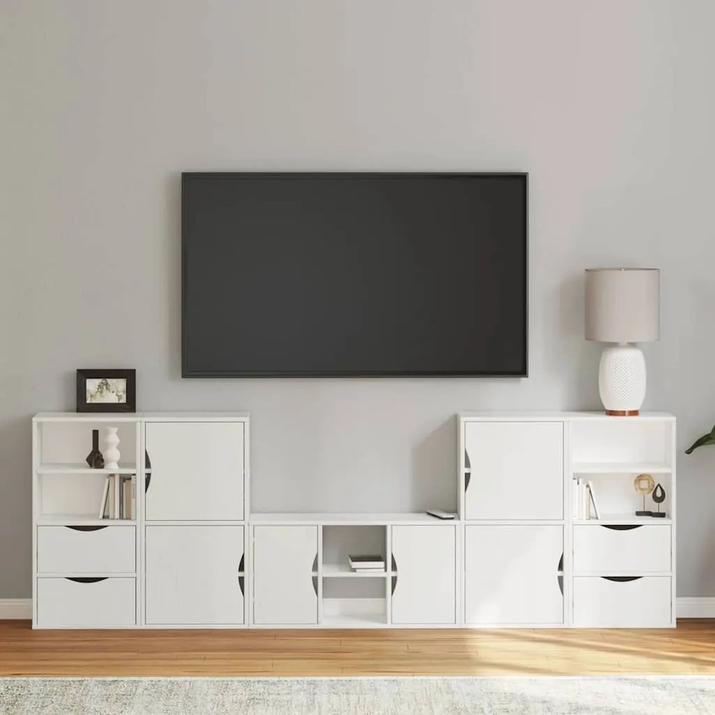 5 kusů TV skříněk s úložným prostorem bílá Borovicový masiv 3365375