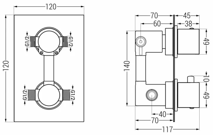 Termostatická podomítková baterie MEXEN CUBE vanovo - sprchová bílá