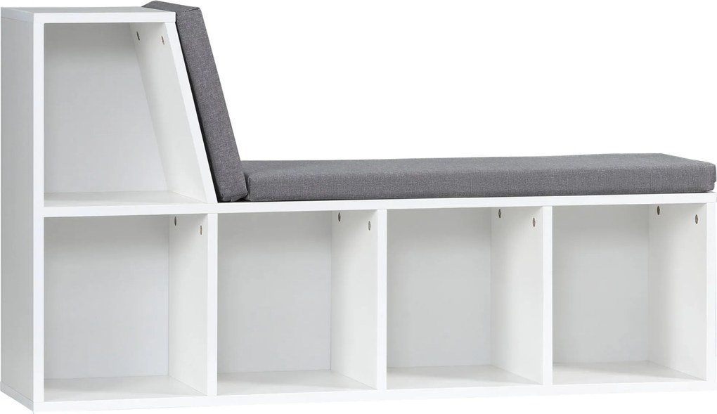 HOMCOM 2-in-1 úložná lavice s 5 přihrádkami a 2 polštářky, knihovna 108 x 30 x 60 cm, bílá šedá | Aosom