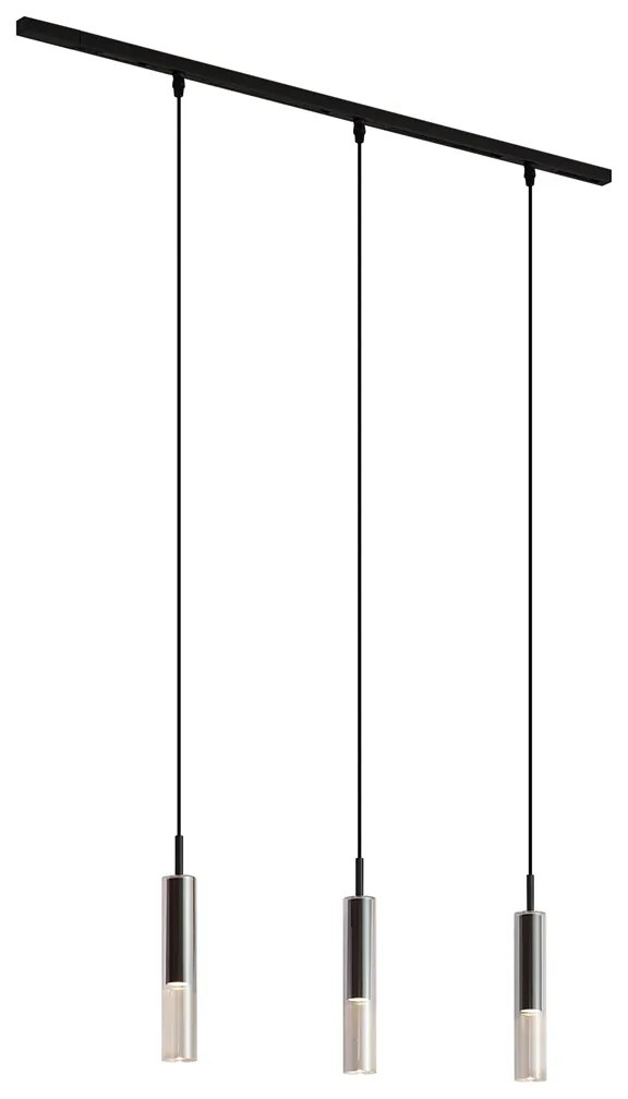 Moderní kolejnicový systém černý se 3 závěsnými svítidly černý s kouřovým sklem 1-fázový - Slimline Loyce