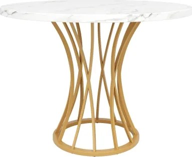 Aosom Kulatý jídelní stůl pro 4 osoby, MDF deska stolu, 80 x 76 cm, Bílá+Zlato
