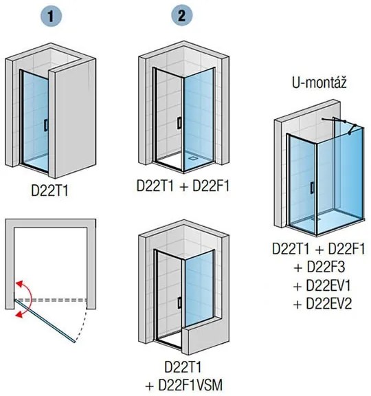 Ronal (Sanswiss) Ronal, DIVERA Black Line jednokřídlé dveře D22T1 Šířka: 70, Sklo: 88 bílé linky