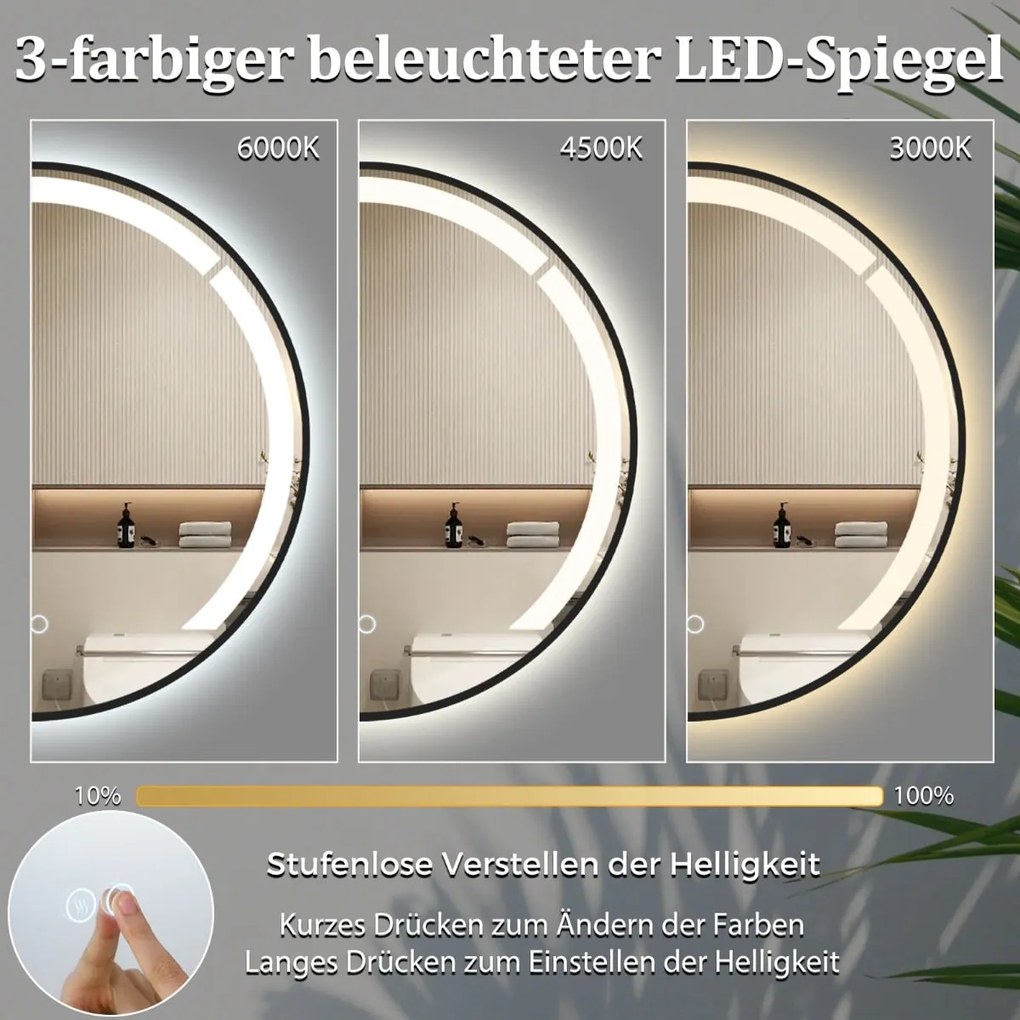 Costway 60 cm kulaté koupelnové zrcadlo s LED světlem