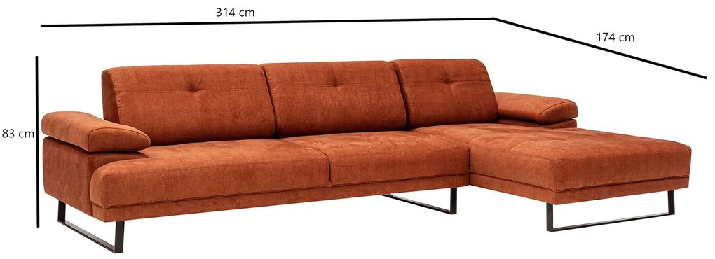 Designová rohová sedačka Vatusia 314 cm oranžová - pravá