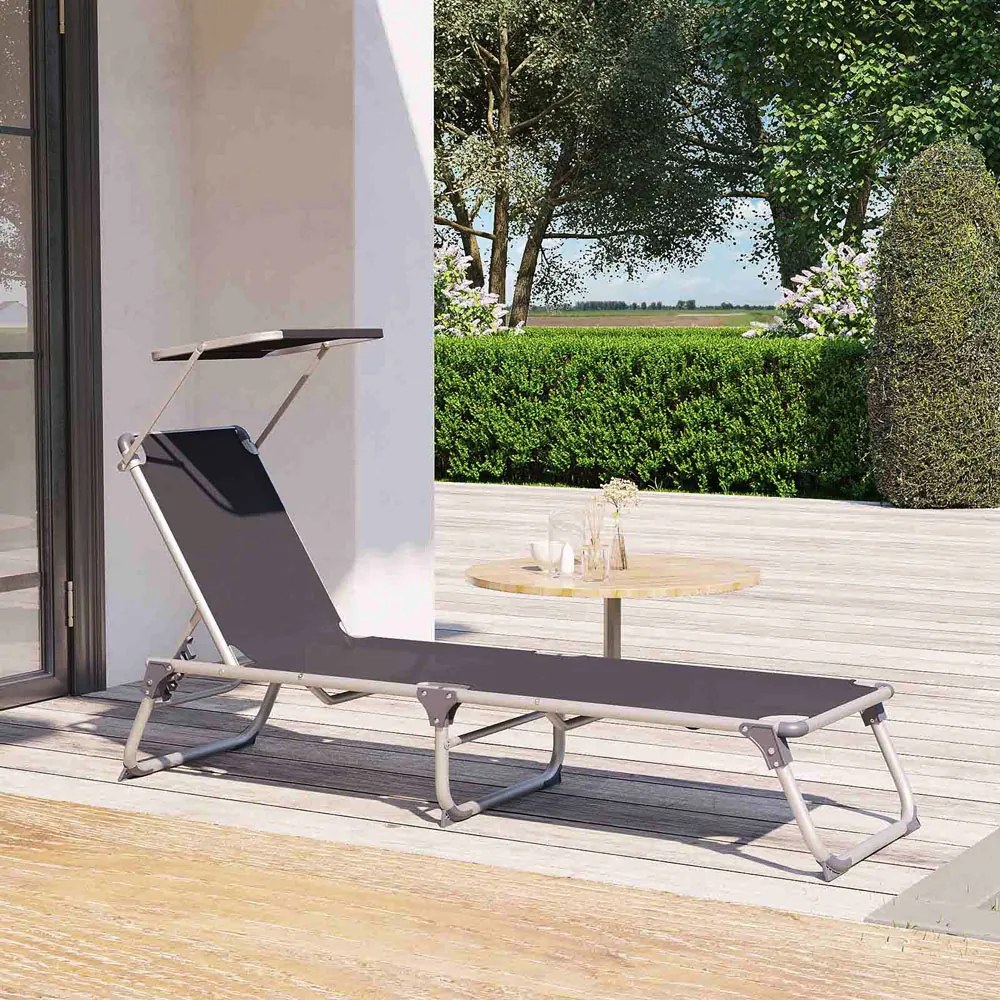 Zahradní lehátko MALIBU s nastavitelnou clonou, 193x55x31cm, šedá SongmicsHome