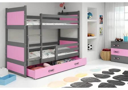 Dětská patrová postel RICO 200x90 cm Bílá Ružové