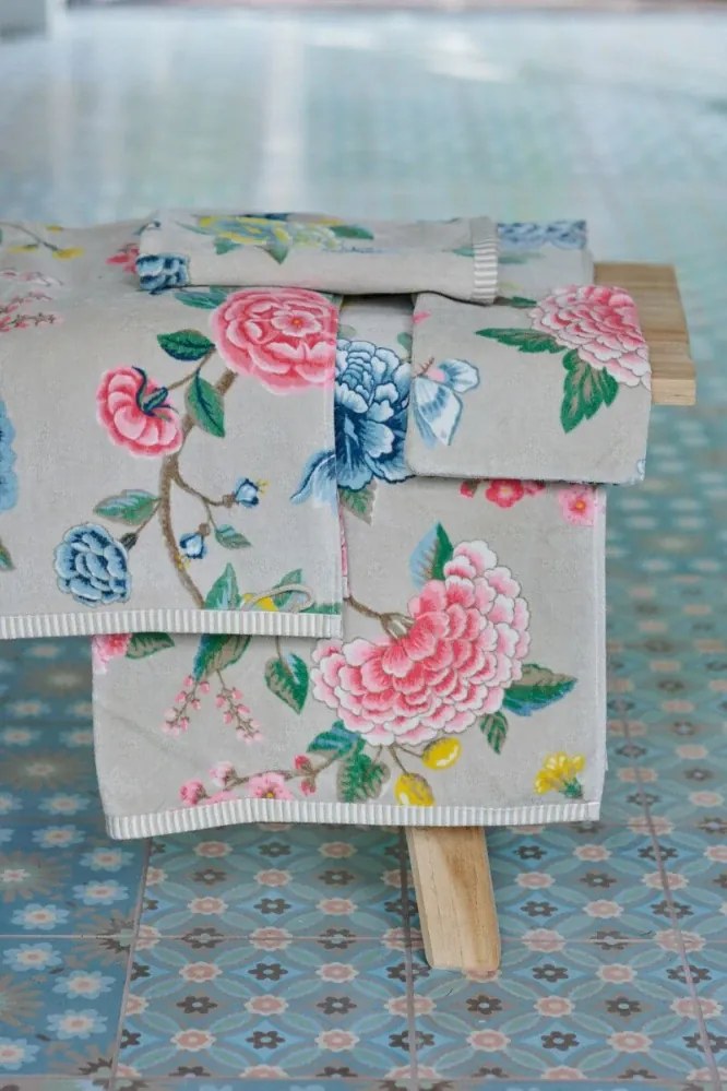 Pip Studio ručníky z bavlněného froté Good Evening, khaki (Luxusní ručníky z bavlněného froté v designu Good Evening v barvě khaki)