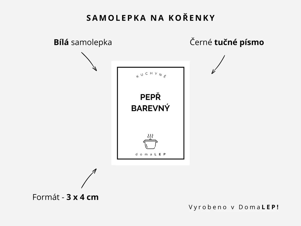PEPŘ BAREVNÝ - Samolepka na kořenky 3 x 4 cm - DomaLEP varianta: BÍLÁ - tučné písmo