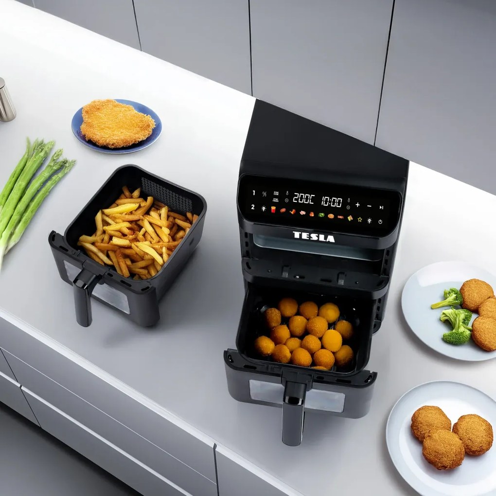 TESLA AirCook DualZone Q670 XXL - multifunkční duální digitální horkovzdušná fritéza