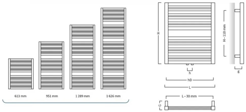 Instalprojekt Koupelnový radiátor CODE Barva radiátoru - Skupina barev [1], Rozměr radiátoru - 400 × 951 mm, výkon 413 W, Typ připojení - Středové 50 mm RADCOD4010.SP