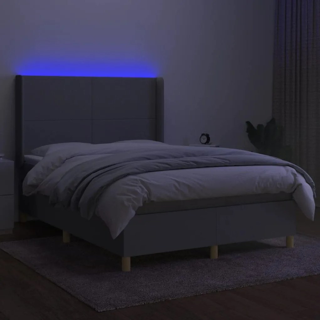 Box spring postel s matrací a LED světle šedá 140x190 cm textil 3138709