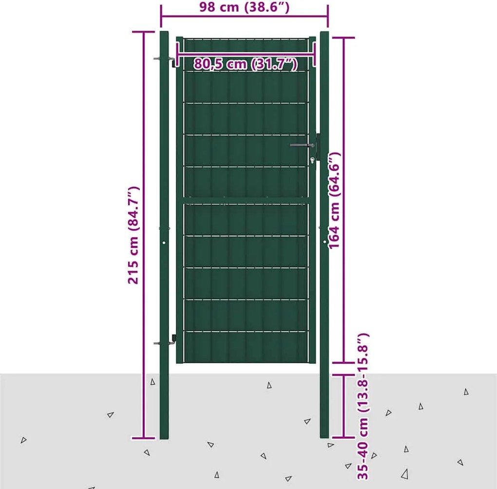 Plotová branka PVC a ocel 100 x 164 cm zelená 145230