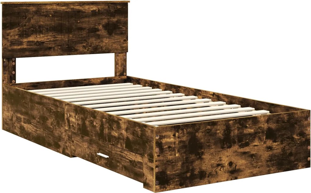Rám postele s čelo Kouřový dub 100 x 200 cm Kompozitní dřevo 3410935