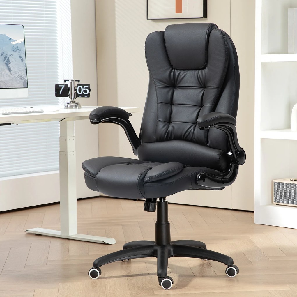 HOMCOM Kancelářská židle HOMCOM, ergonomická manažerská židle s houpací funkcí, sklopné područky, výškově nastavitelná kancelářská židle s otočnou fu…