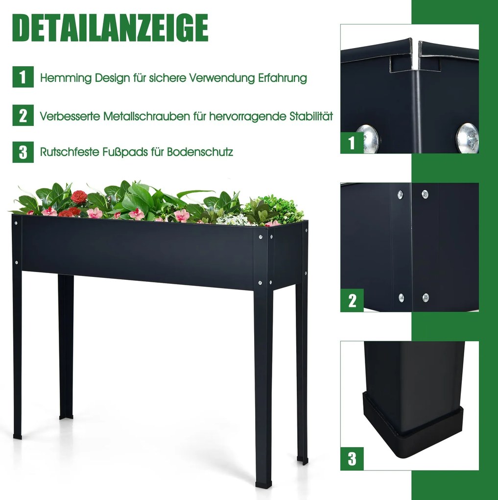 Costway Vyvýšený truhlík na květináče s 2 drenážními otvory kovový zvýšený