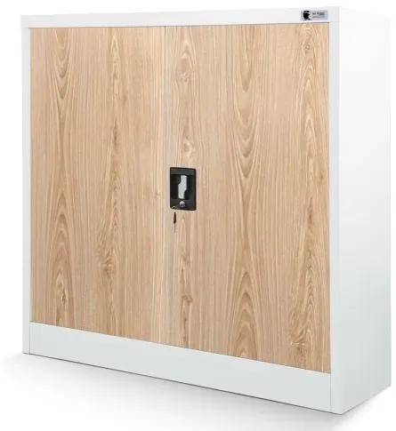 JAN NOWAK - Kovová policová skříň se zámkem BETA eco - bílá/dub sonoma - rozměr 93x90 cm - 3D7045