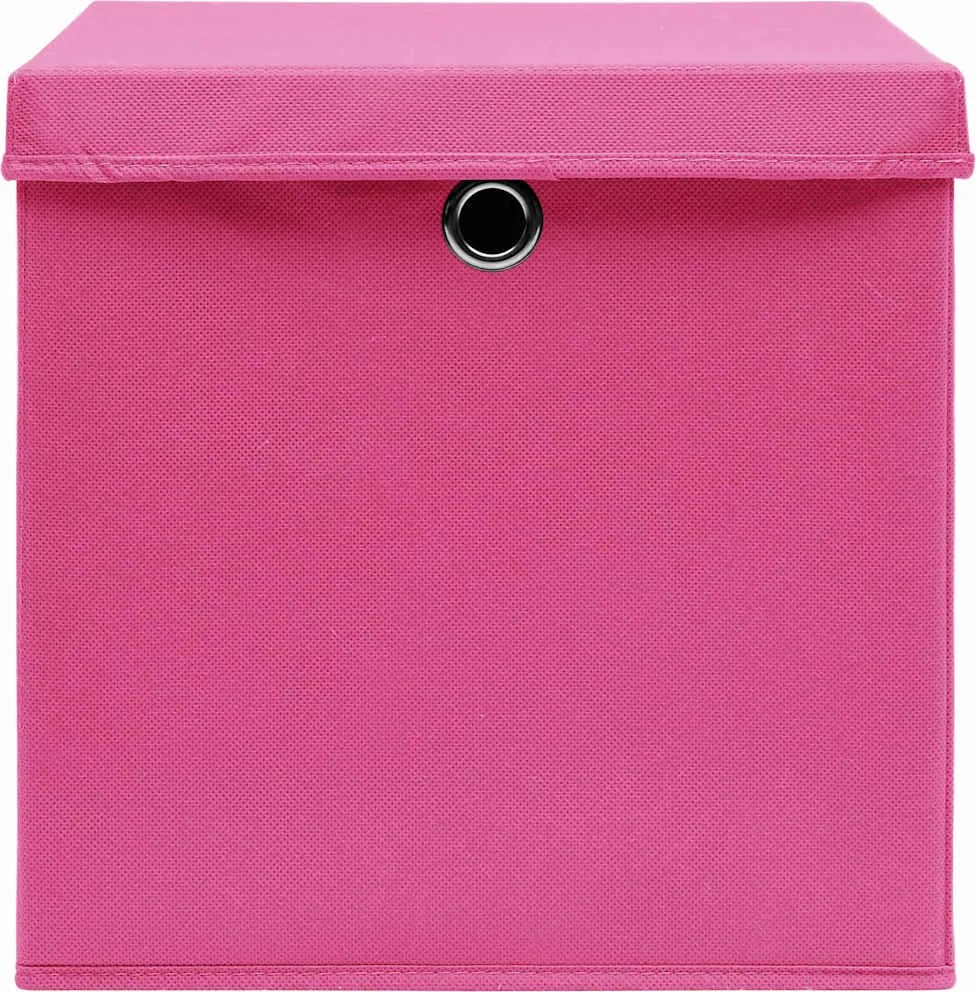 Úložné boxy s víky 10 ks růžové 32 x 32 x 32 cm textil 288348