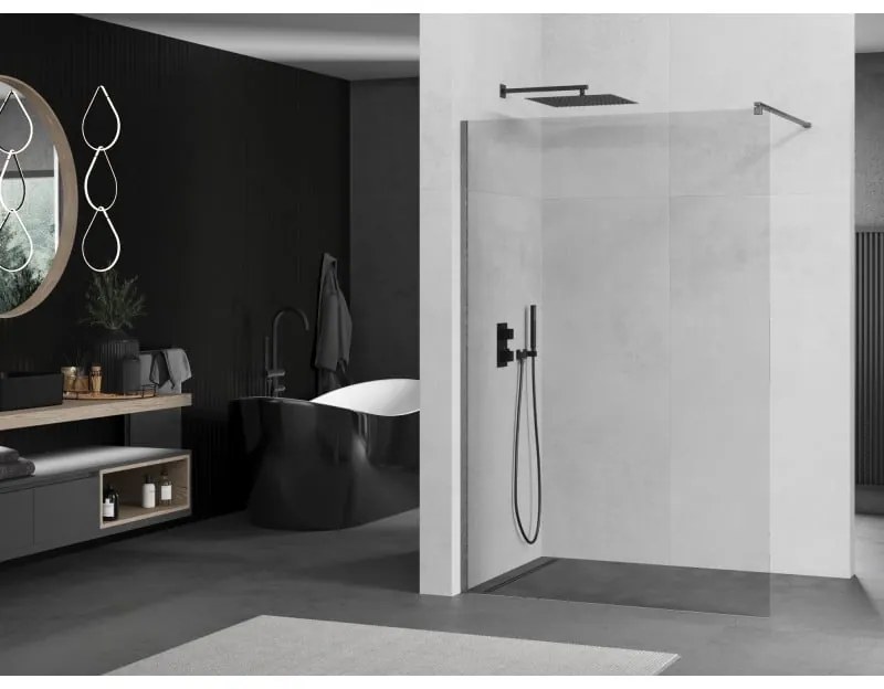 Mexen Kioto, sprchová zástěny typ Walk-In 100 x 200 cm, 8mm čiré sklo, grafitový profil, 800-100-101-66-00