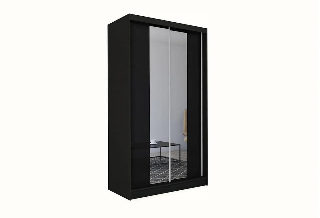 Expedo Skříň s posuvnými dveřmi a zrcadlem TOMASO, 150x216x61, černá