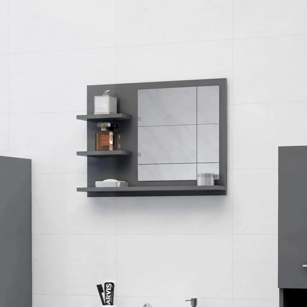 805014 vidaXL Koupelnové zrcadlo šedé vysoký lesk 60x10,5x45 cm dřevotříska