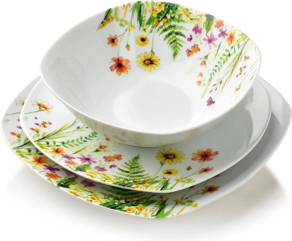 Porcelánová jídelní sada LEA Gelb 18 ks bílá/zelená