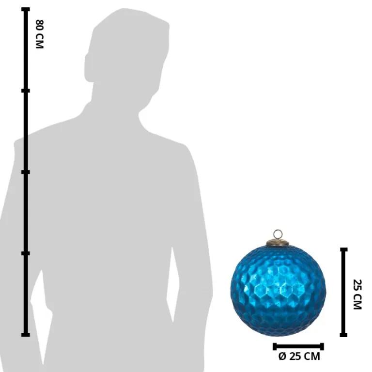 Modrá vánoční skleněná koule XL – 25x25 cm