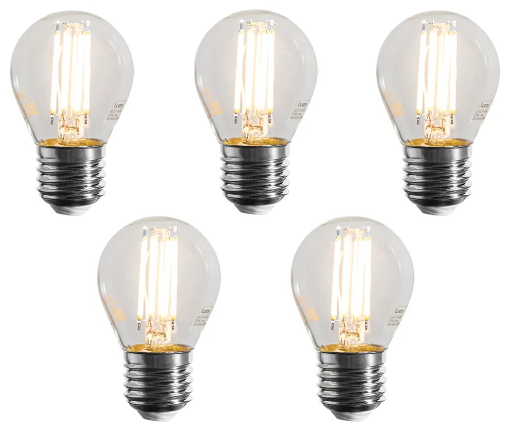 Sada 5 stmívatelných LED filamentových žárovek E27 G45 čirých 4W 470 lm 2700K
