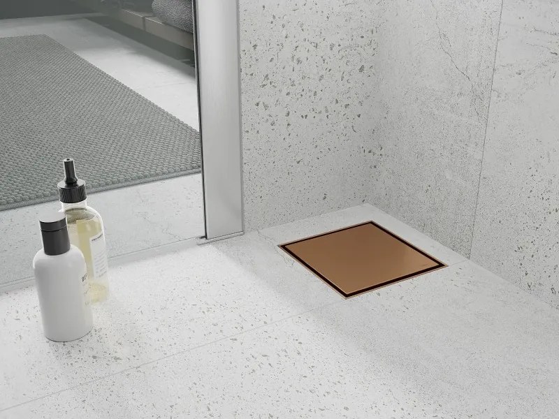 Mexen Flat-Q, bodová podlahová vpusť 15 cm, měděná matná, 1C10015