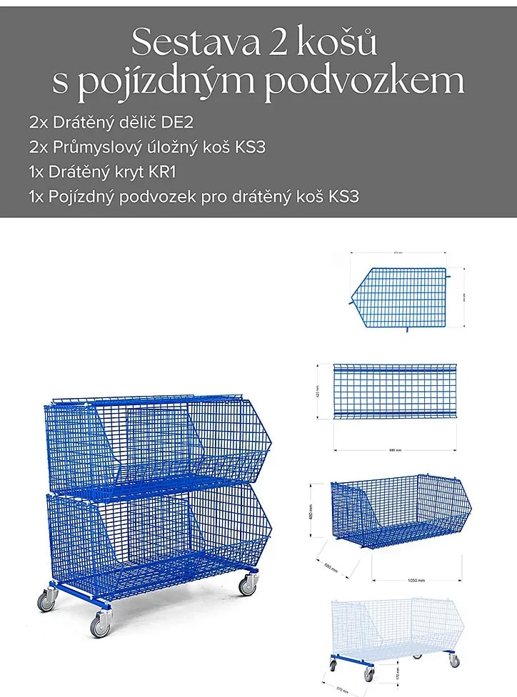 FEROPLAST spol. s.r.o Průmyslový úložný koš KS3, kompletní set 2 košů na kolečkách