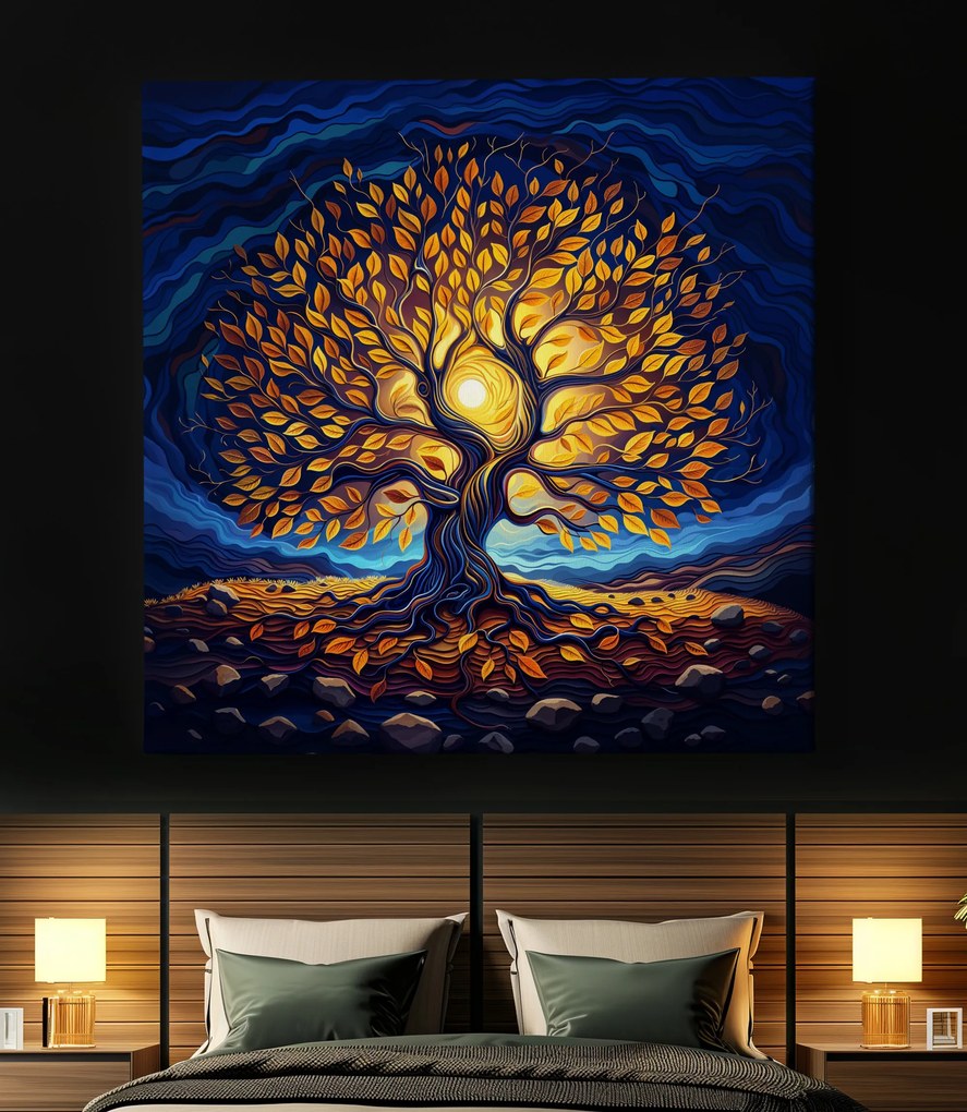 Obraz na plátně - Strom života Slunce v duši FeelHappy.cz Velikost obrazu: 100 x 100 cm
