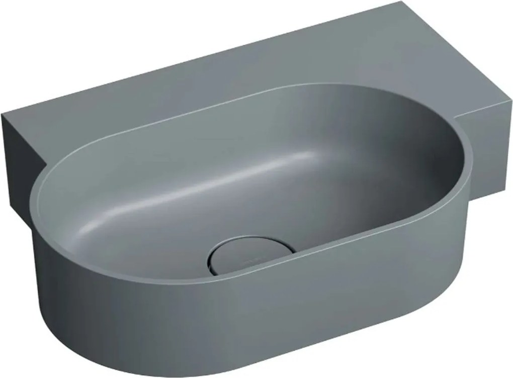 OMNIRES Ovo M+ - Umyvadlo 56x39 cm, bez přepadu, bez otvoru pro baterii, pravé, matná šedá OVO555UWPAG