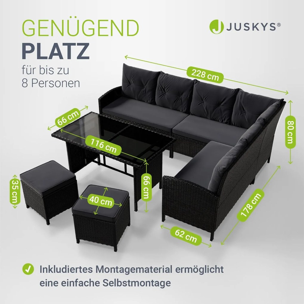 Juskys Polyratanová zahradní souprava Manacor pro 8 osob Barva: černá / šedá
