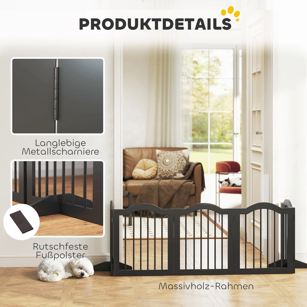 Bariérový plot pro psy Volně stojící ochranný plot s nožičkami, skládací plot pro psy, 5 panelů, 261,5 x 29,5 x 61 cm, černý