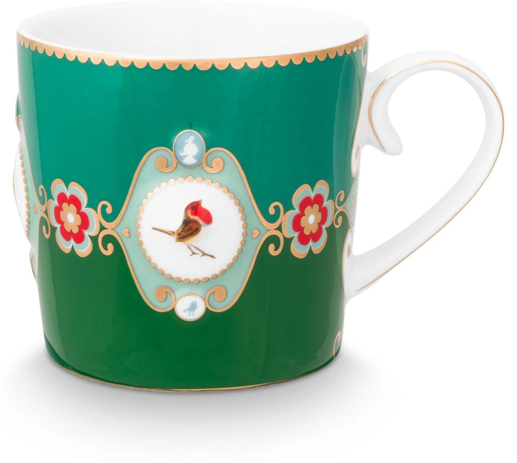 Pip Studio Love Birds hrnek 165ml, tmavě zelené (Porcelánový hrnek Love Birds)