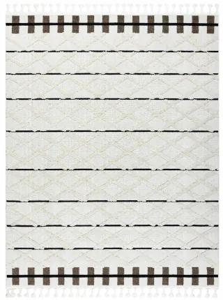 koberec SEVILLA Y611A laťková mříž, diamanty hnědý / bílá střapce B velikost 160x220 cm | krásné koberce cz