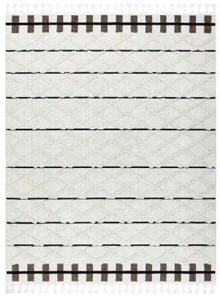 koberec SEVILLA Y611A laťková mříž, diamanty hnědý / bílá střapce B velikost 200x290 cm | krásné koberce cz