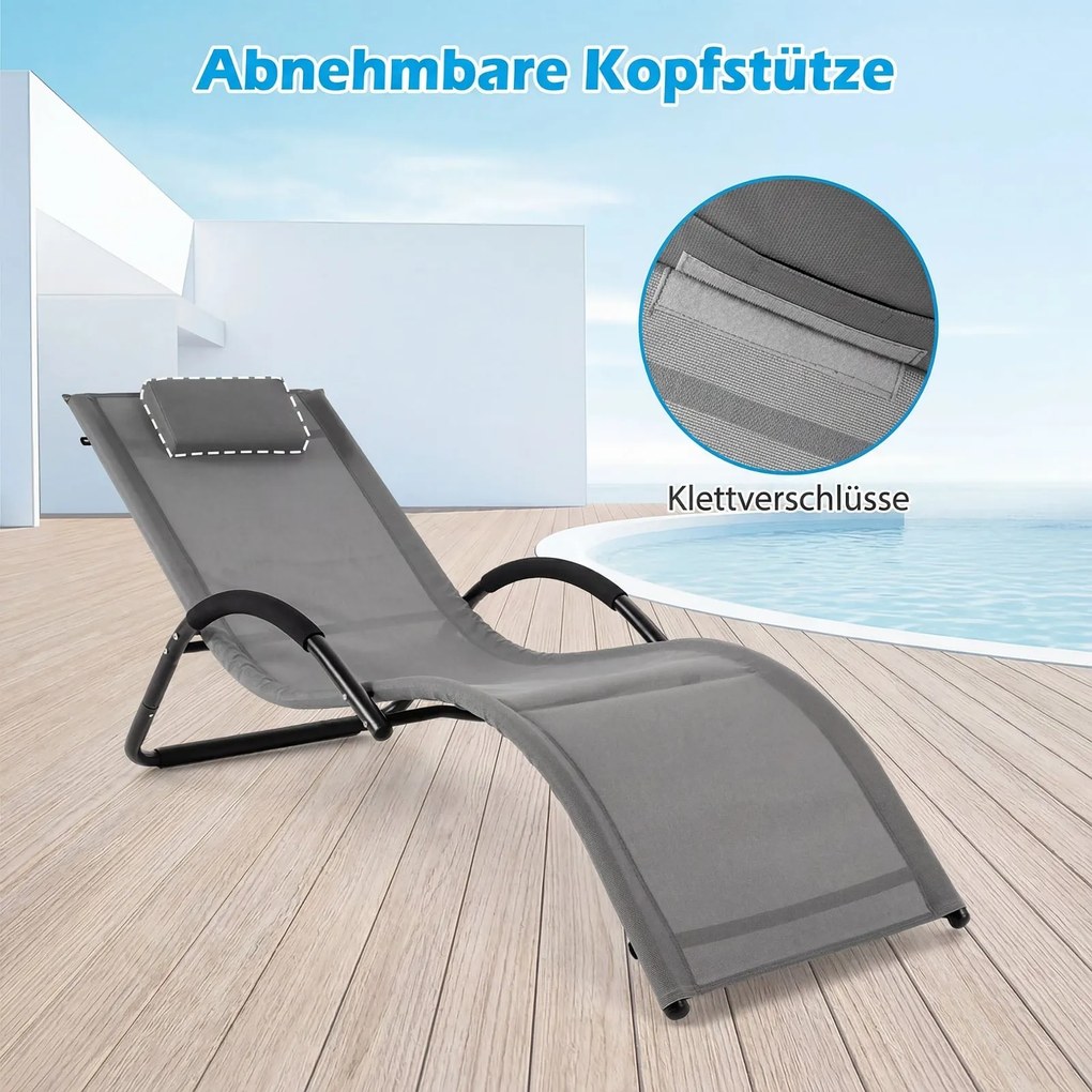 Costway Lehátko, ergonomické zahradní lehátko s odnímatelným polštářem, lehátko