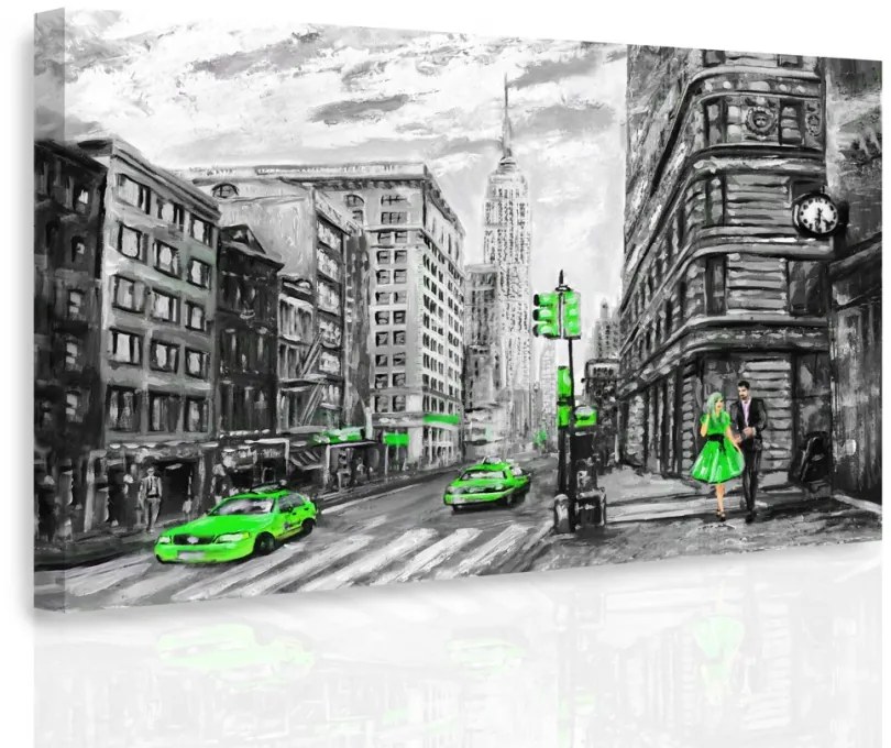 Obraz New York malovaný Green Velikost (šířka x výška): 150x100 cm