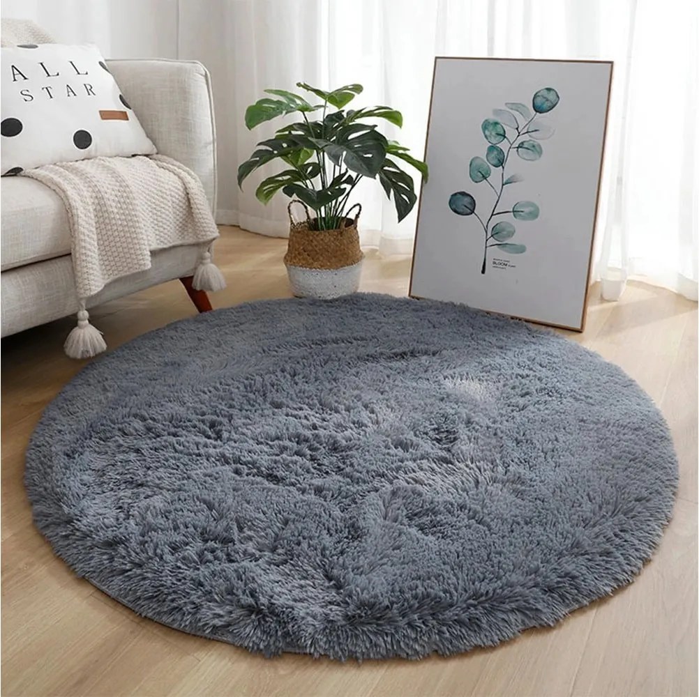 TZ Šedý kulatý koberec typu „shaggy“ Lana Rozměr: 80 cm