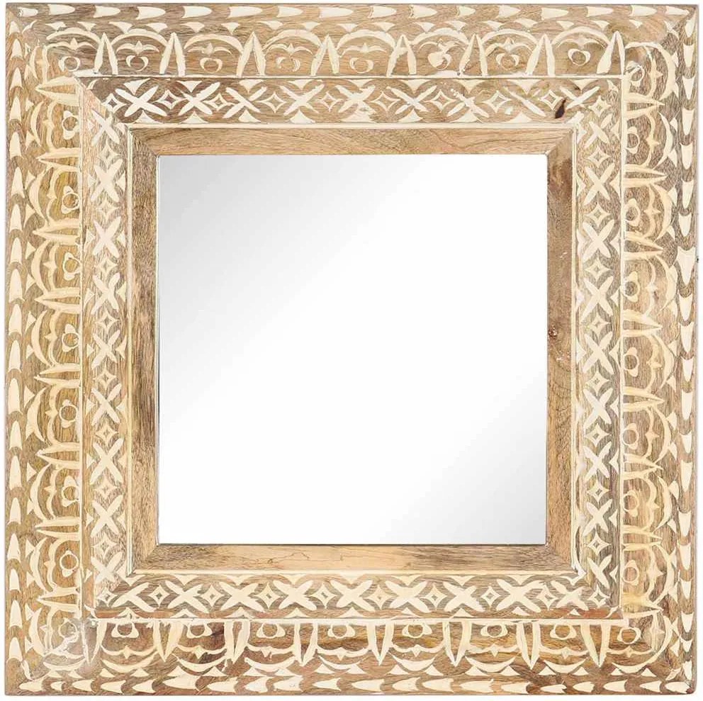 Ručně vyřezávané zrcadlo 50 x 50 x 2,6 cm masivní mangovník 321644